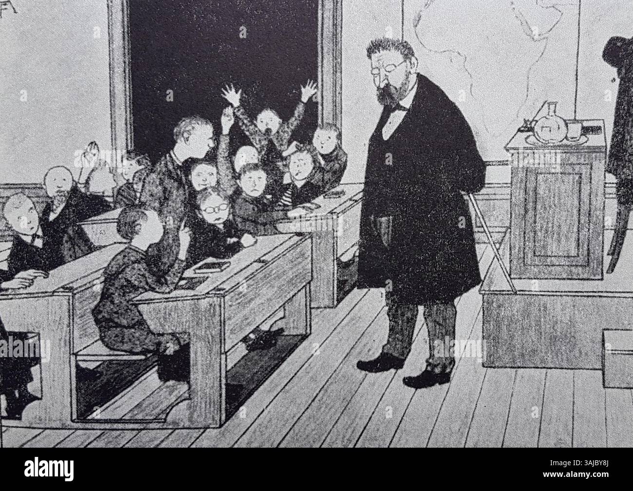 A 1903 cartoon by Anders Forsberg depicting a humorous school exam ...