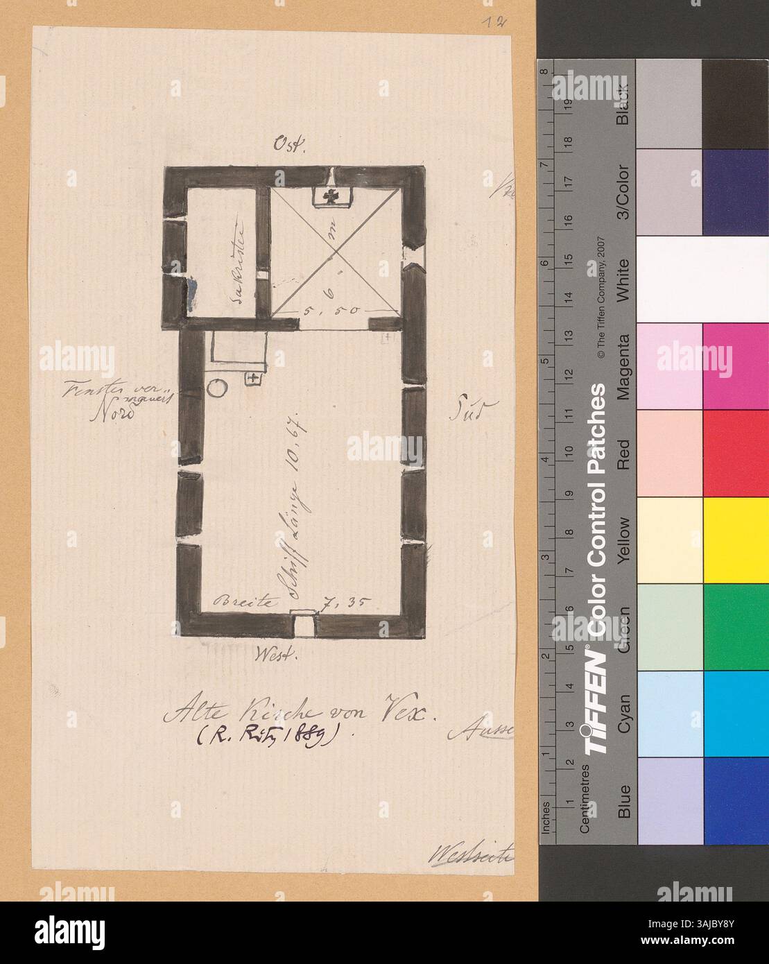 This drawing shows the floor plan of the old St. Sylve church in Vex ...
