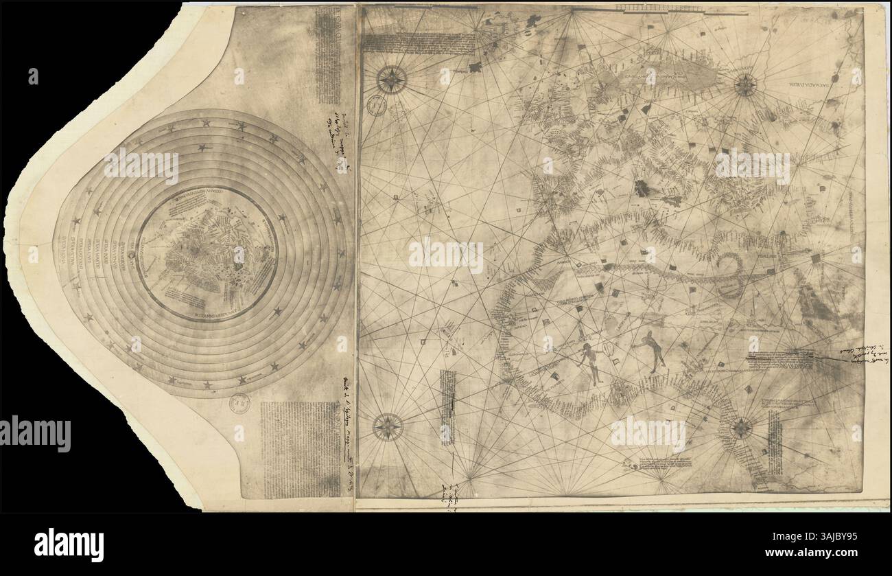 A facsimile reproduction of the Mappa Mundi attributed to Christopher Columbus from 1492. The ...