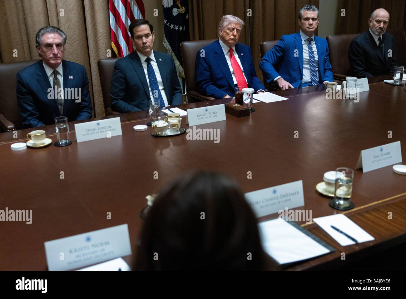 United States President Donald J. Trump listens to remarks during a ...