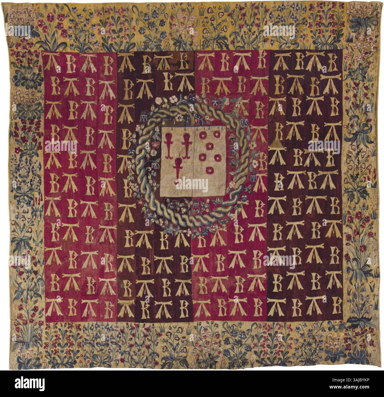This early 16th-century Franco-Flemish armorial tapestry features the ...