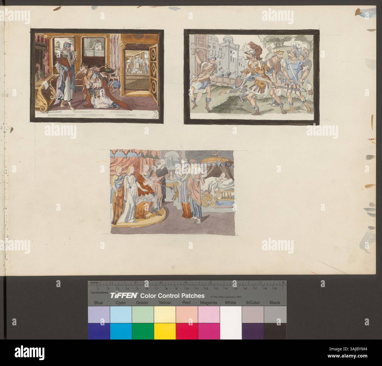 This 1871 drawing by Johann Rudolf Rahn shows wall paintings on the south wall of the hall on ...