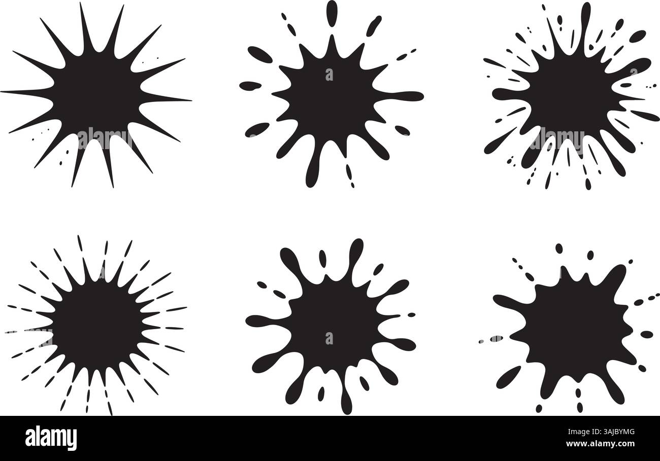 Black Ink Splatter Silhouette Set – Vector Isolated Paint Blots on ...
