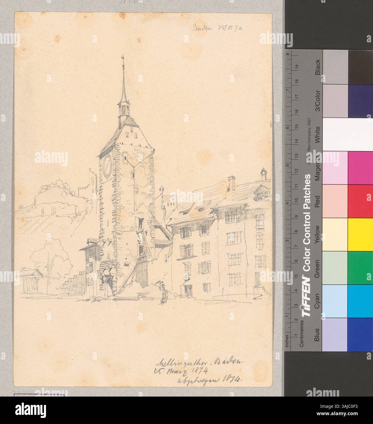 This 1874 drawing by Johann Rudolf Rahn depicts the Mellingertor gate ...