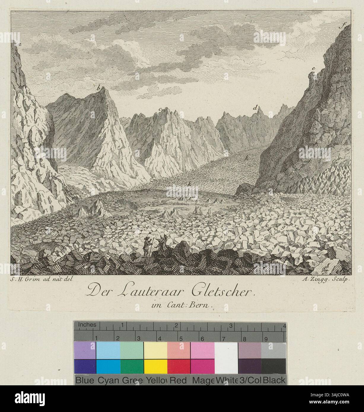 This 1760 engraving showcases the Lauteraar Glacier in the Bernese Alps ...