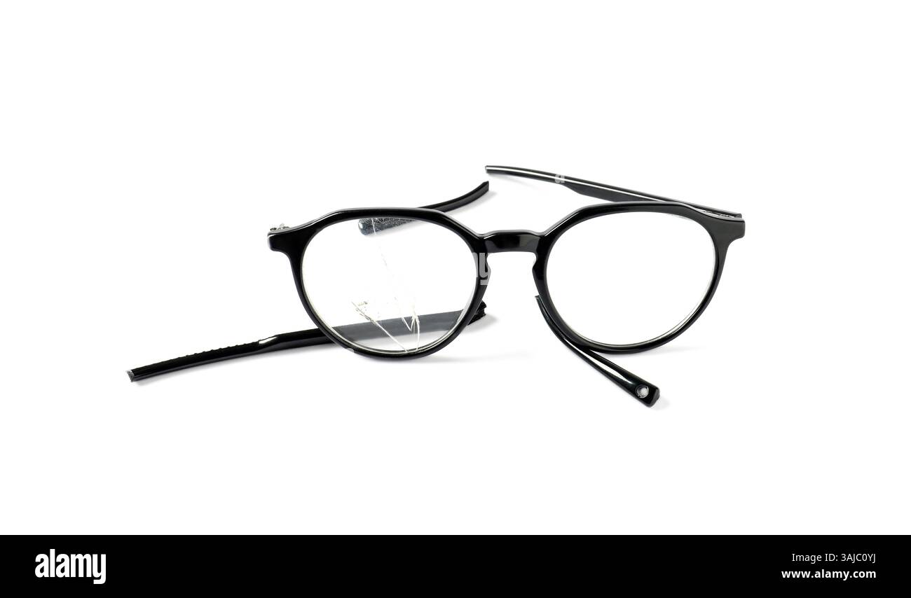 Eyeglasses with broken lens and temples isolated on white Stock Photo ...