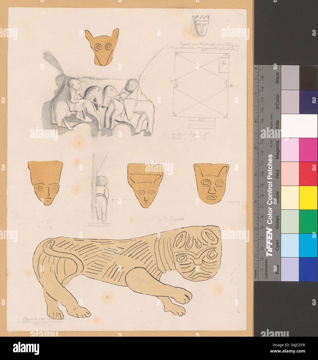 The image shows several 12th-century reliefs from the crypt of the St ...