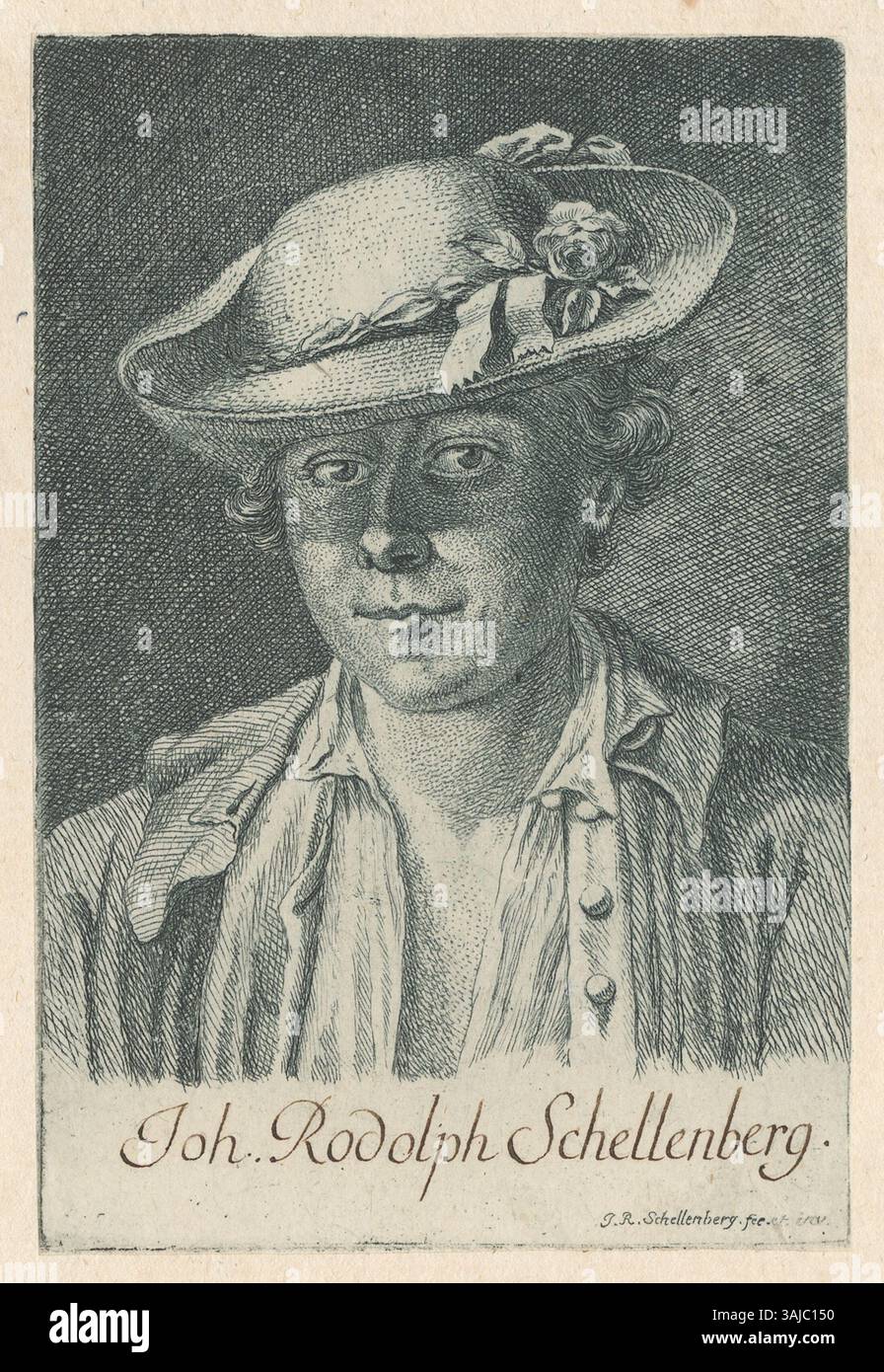 This 1769 self-portrait by Johann Rudolf Schellenberg is an etching ...