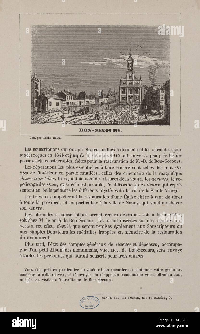 This 1845 print features an image of the Notre-Dame-de-Bonsecours ...
