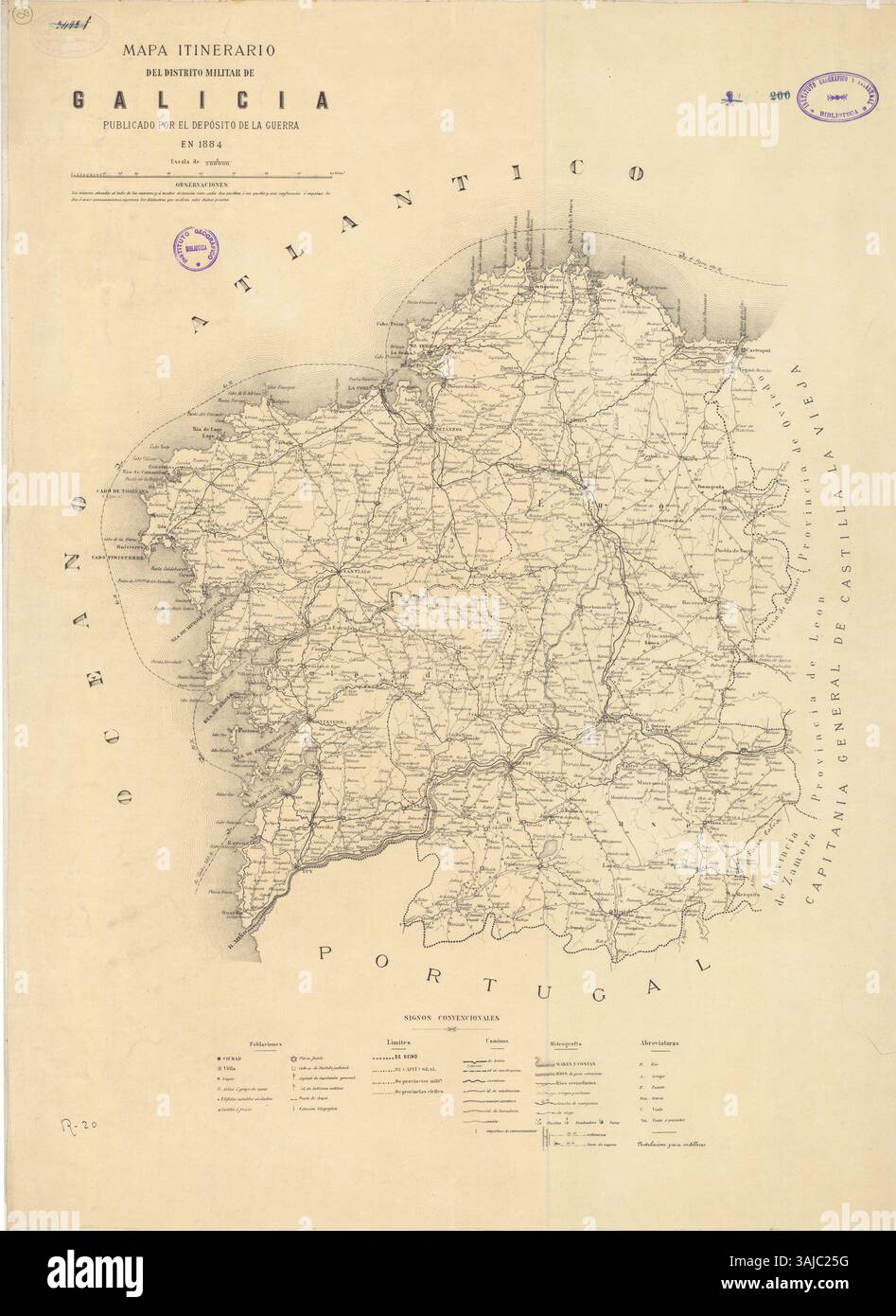 This 1884 map, titled 'Mapa itinerario del Distrito Militar de Galicia ...