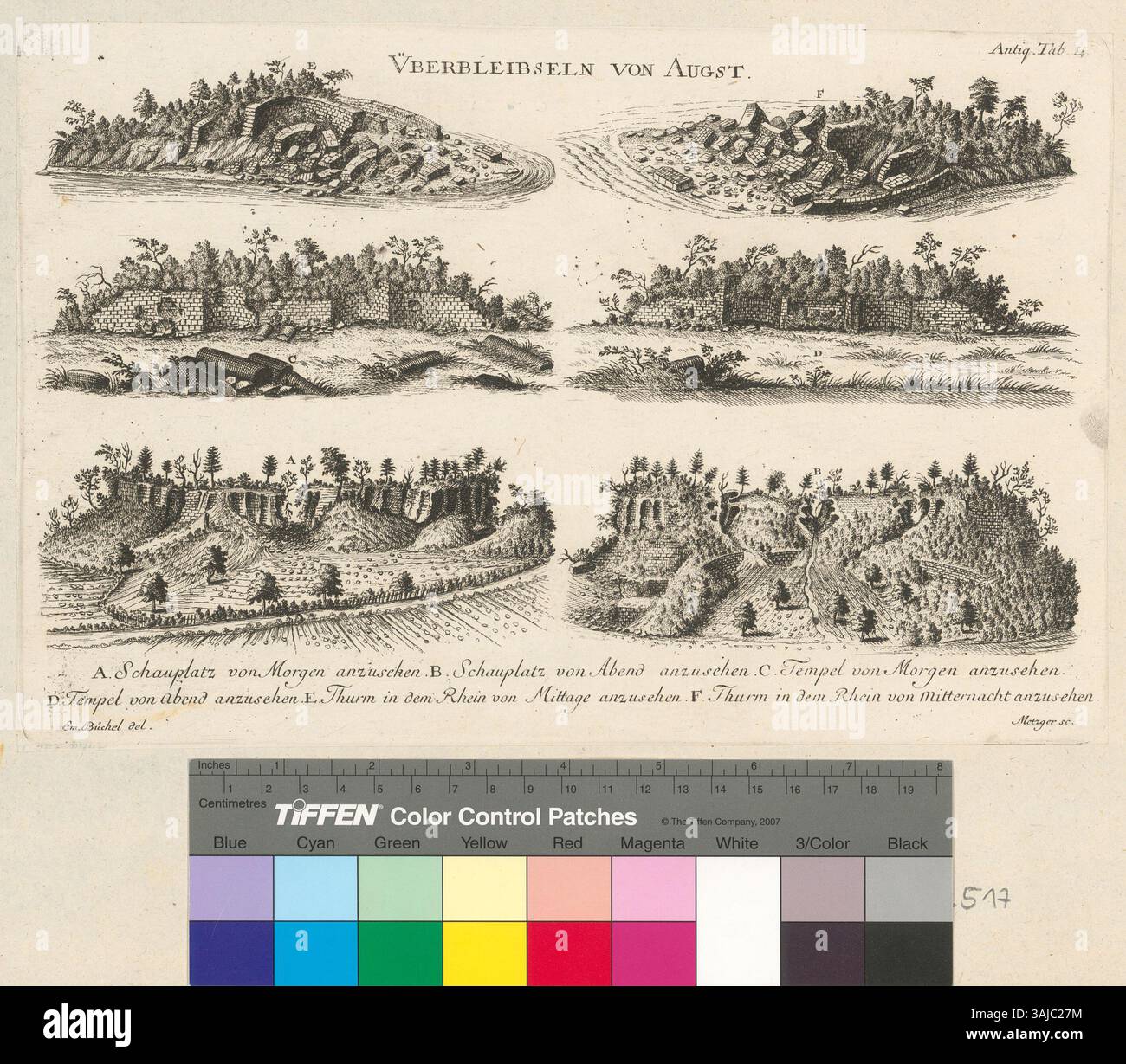 This 1763 engraving by Emanuel Büchel shows remnants of Augst, an ...