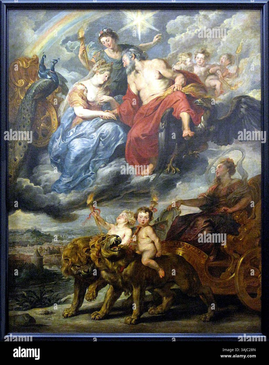 The painting by Peter Paul Rubens, titled 'The Meeting of Marie de ...