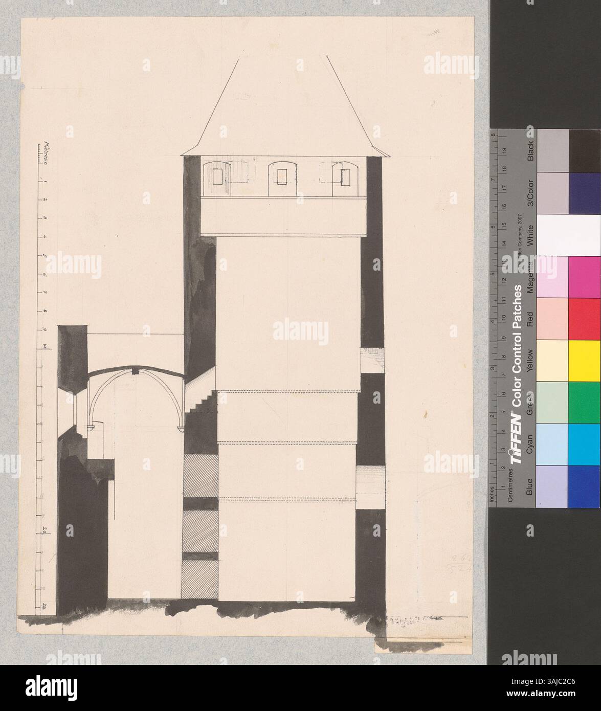A drawing of a section of Château de Chillon in Veytaux, Switzerland ...