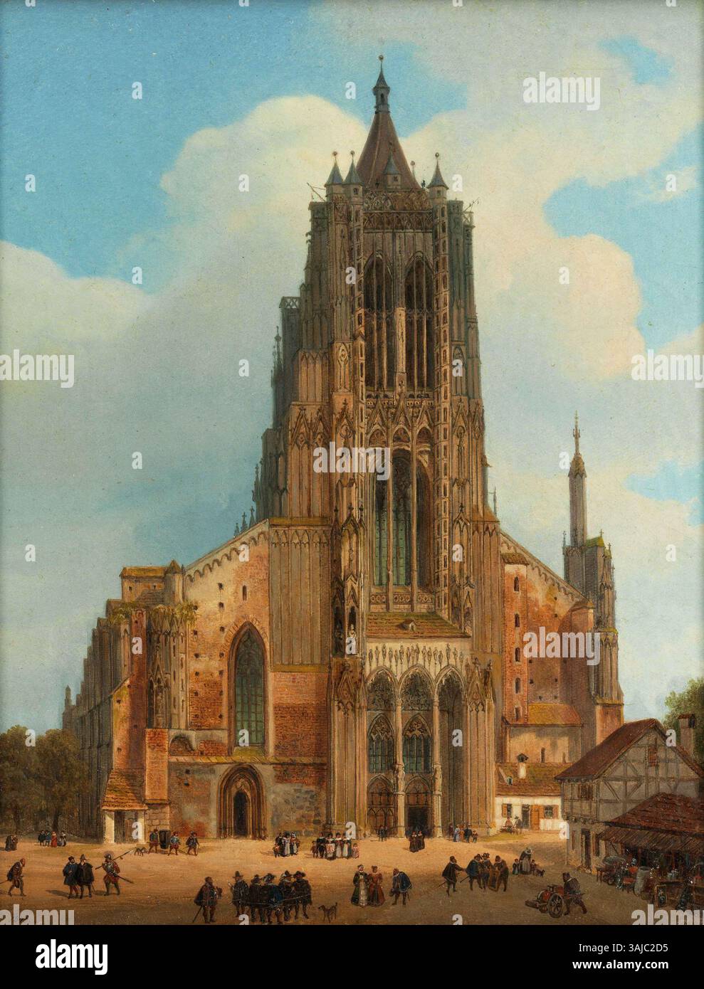 This 1845 oil painting depicts the Ulm Minster, a prominent church in ...
