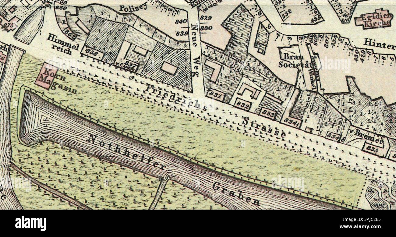 The 1822 city map of Hannover details house numbers, focusing on ...