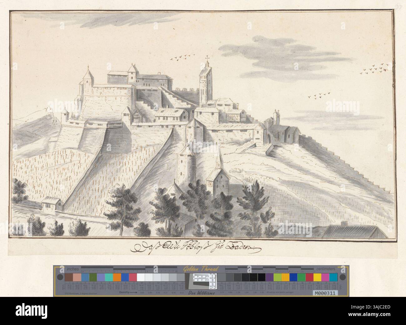 This post-1732 drawing shows the ruins of the old Baden Castle, created ...