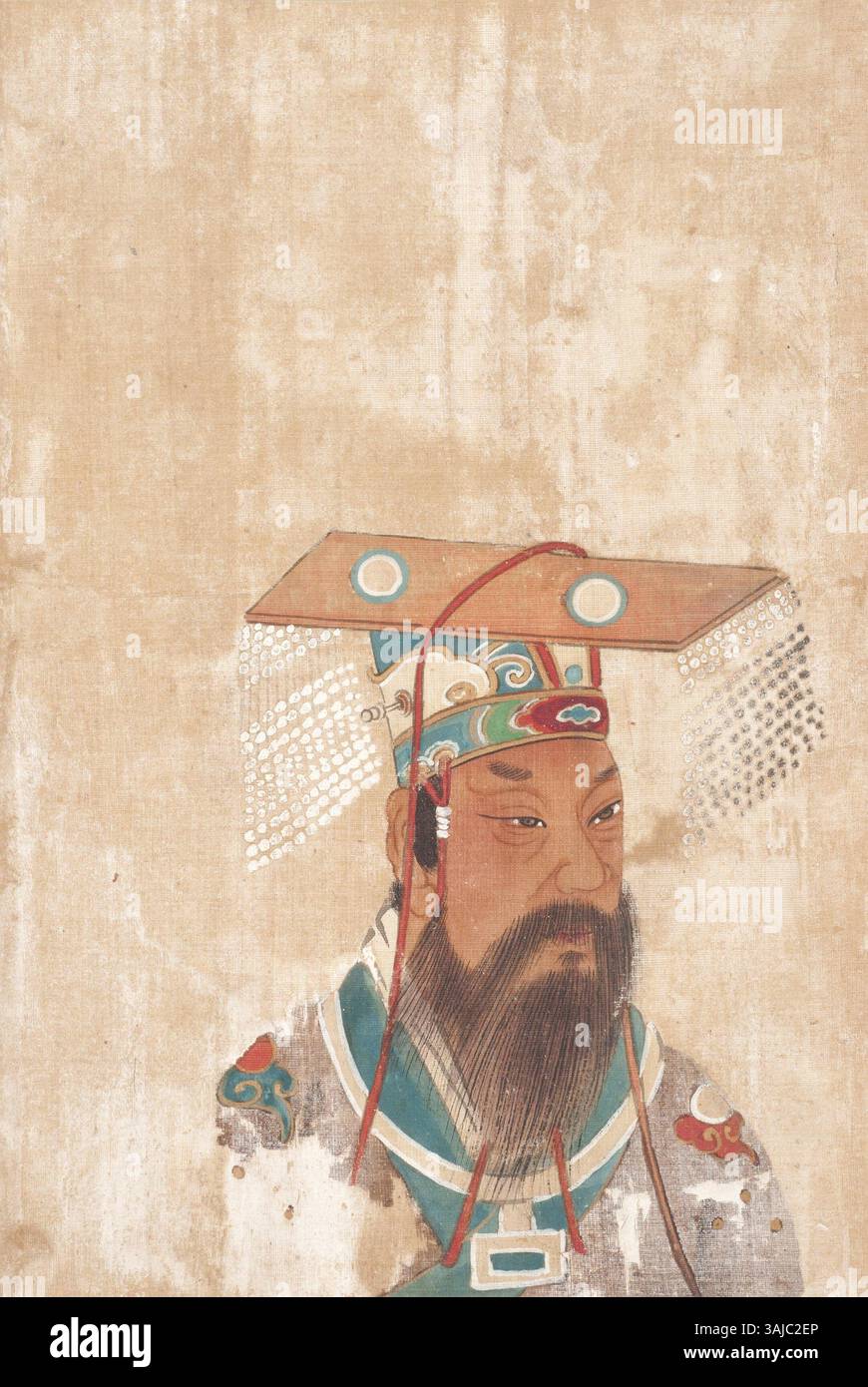 This 19th-20th century Chinese ink and color portrait of Sun Quan, a ...