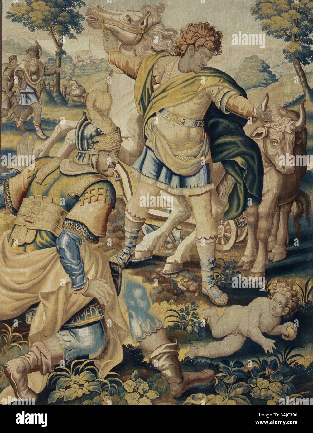 This early 17th-century tapestry depicts the moment in Greek mythology when Odysseus feigns ...