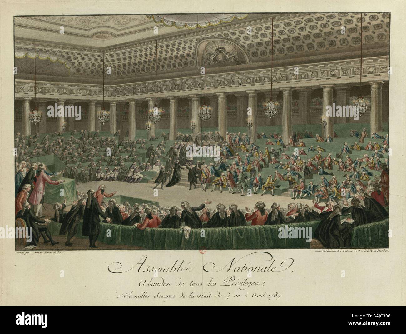 A historical engraving of the session of the National Assembly in ...