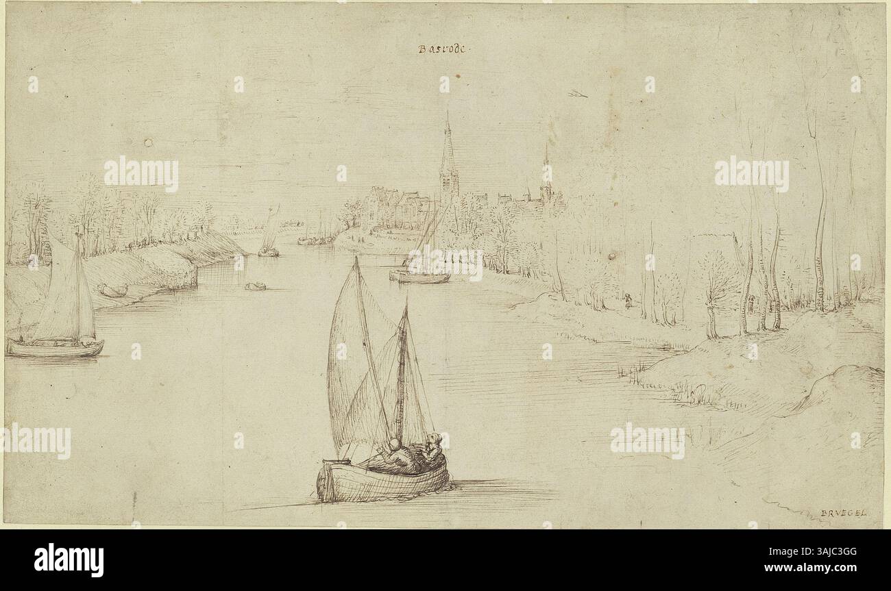 Pieter Bruegel the Elder’s 1556 print, ‘Baasrode’, shows a detailed ...