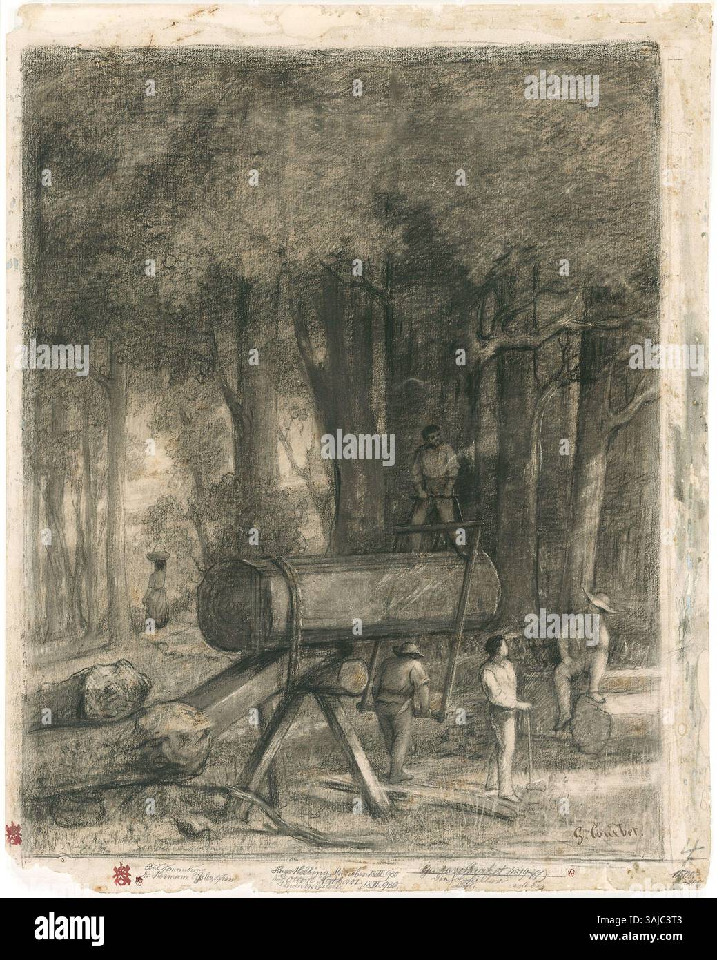 This 1860 painting by Gustave Courbet depicts woodcutters at work in a ...
