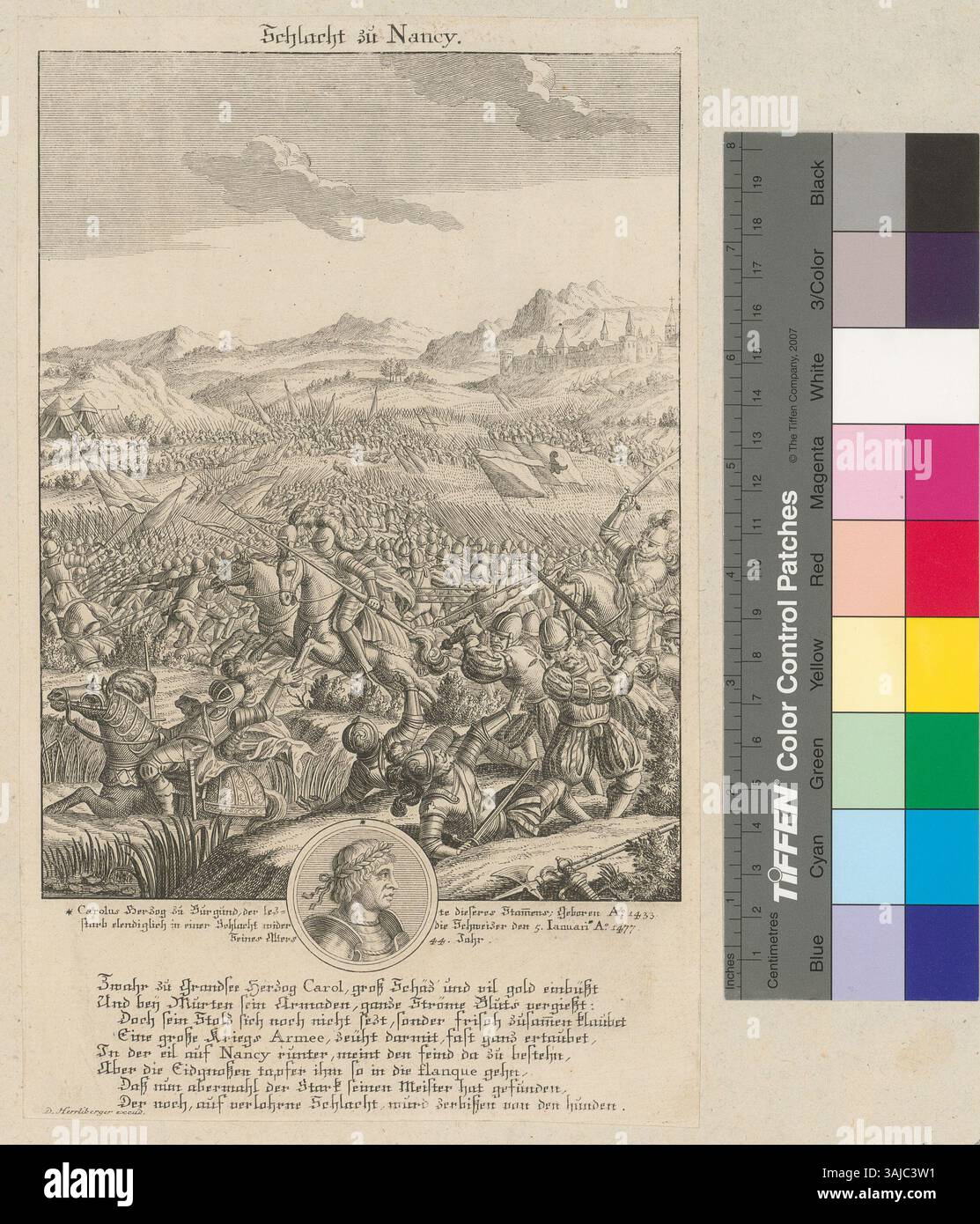 An engraving depicting the Battle of Nancy (1743), created by ...