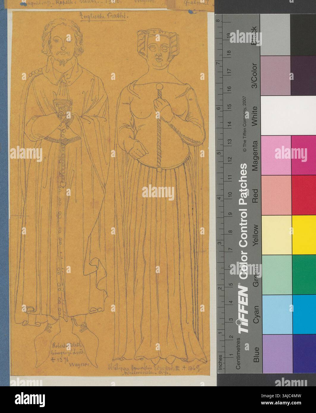 A representation of English attire from the 19th century, drawn by ...
