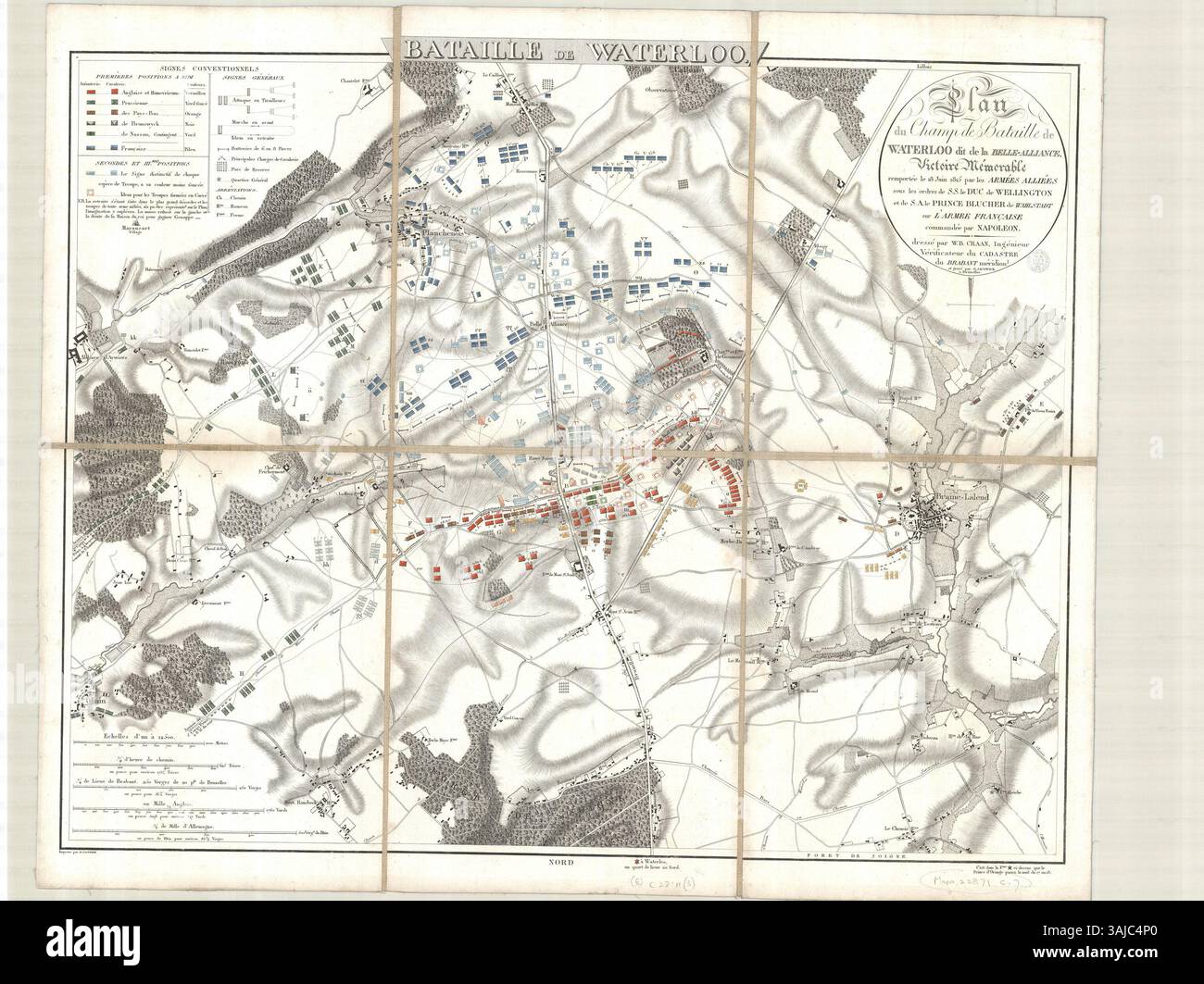 This 1816 map by W.B. Craan illustrates the Battle of Waterloo, showing ...