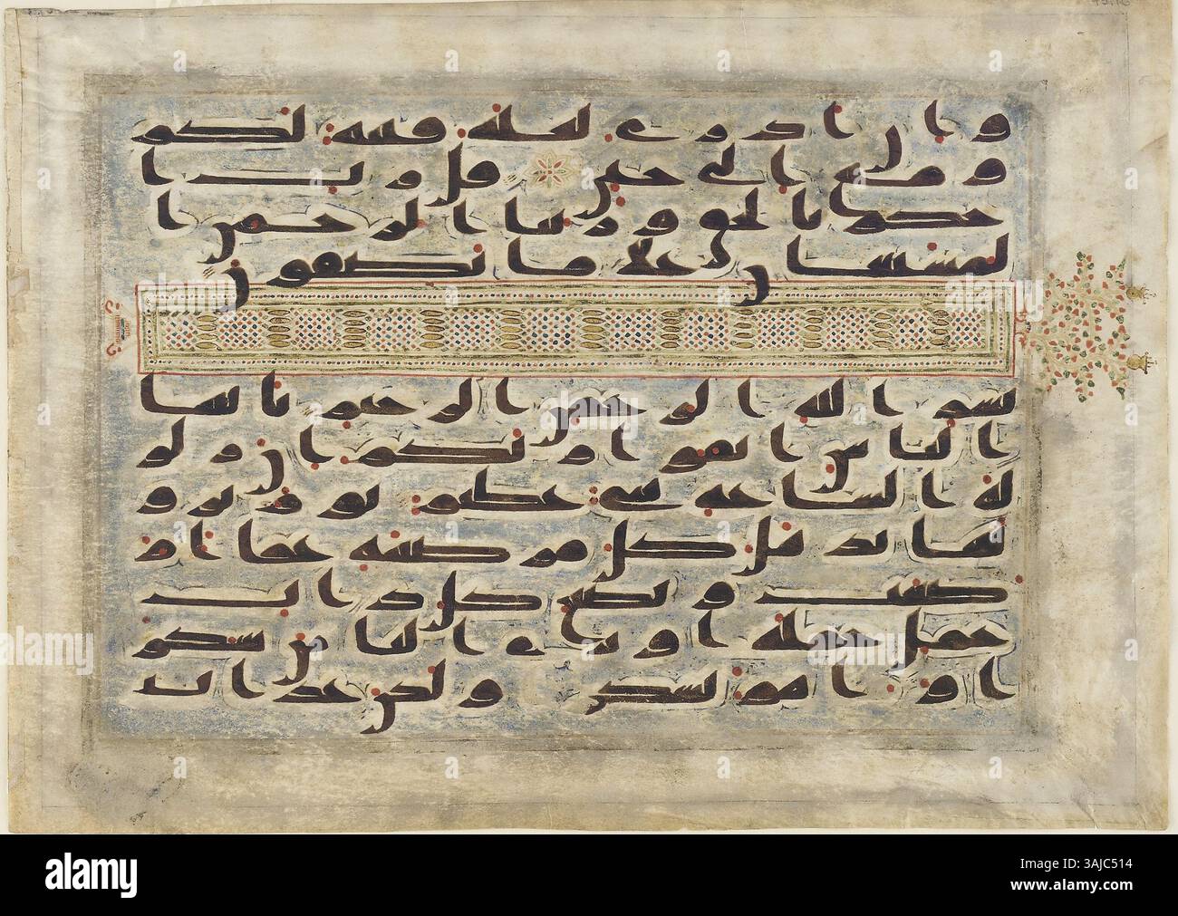 This 9th-century Quranic folio features Sura 21 and Sura 22, written in ...