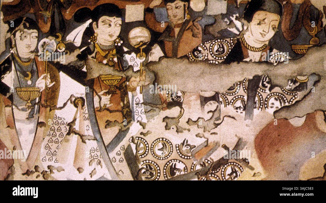 A fresco from Balalyk Tepe depicting festivities, dated to the 4th-7th ...
