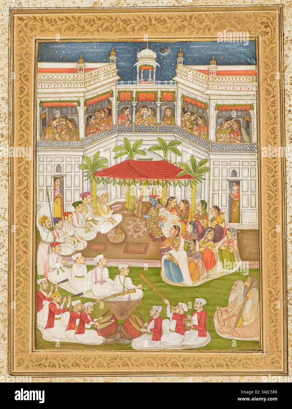 This 18th-century Indian painting illustrates the marriage of Krishna ...
