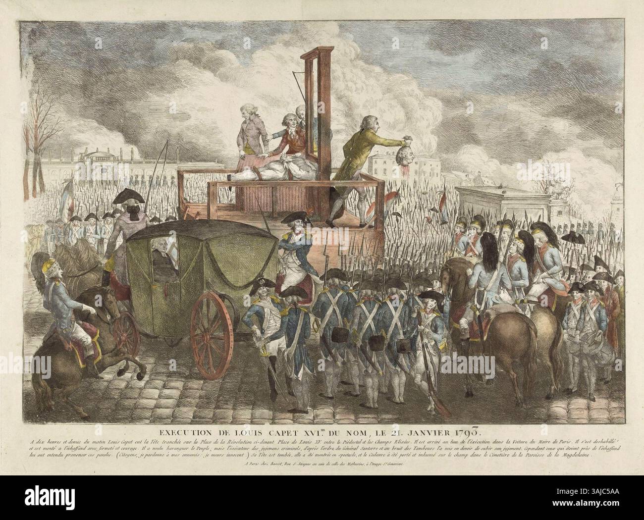 Etching print of the execution of King Louis XVI, also known as Louis ...