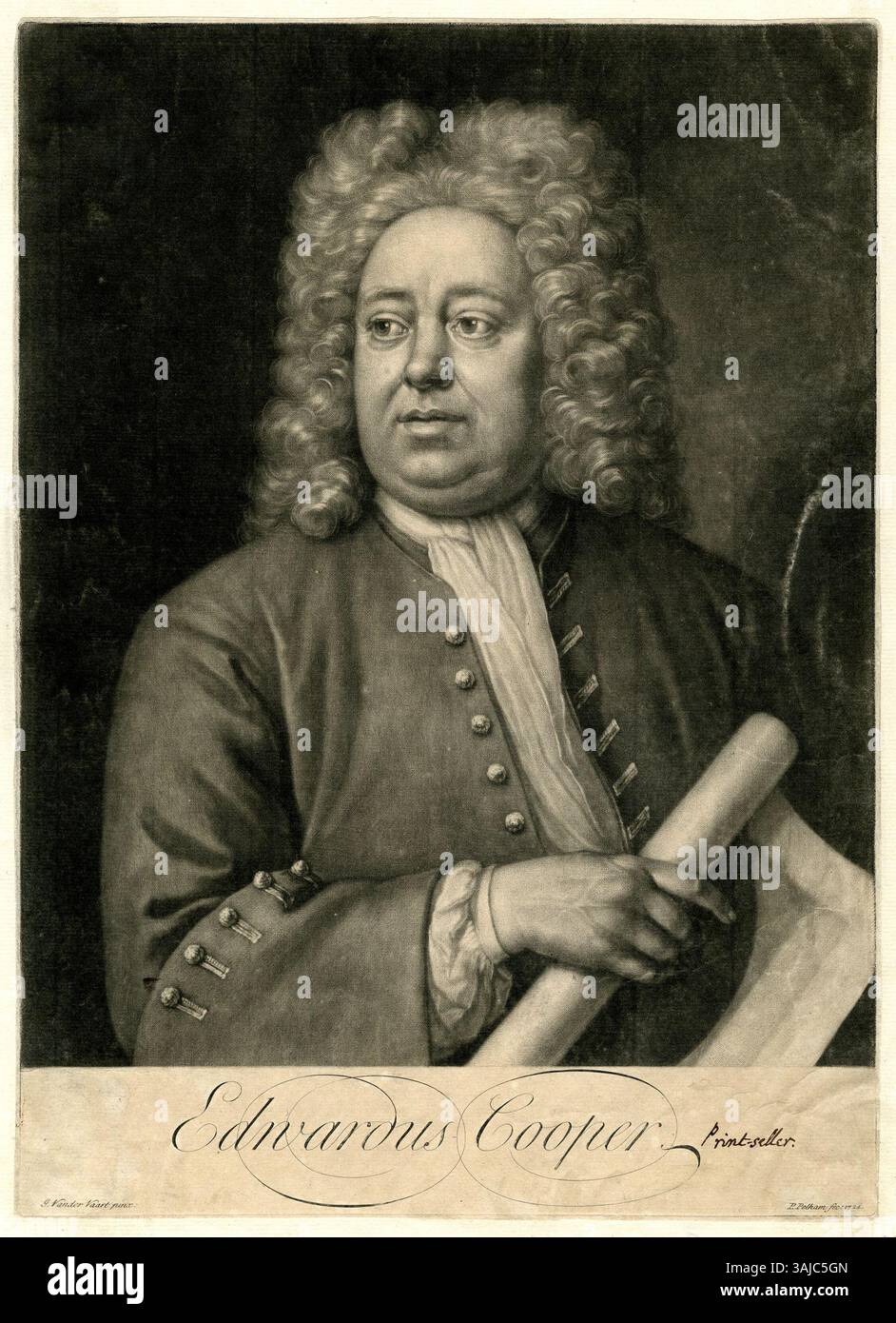 This mezzotint print, created by Peter Pelham after Jan van der Vaart ...