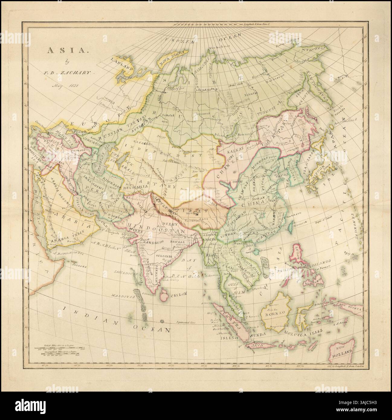 This 1828 map of Asia by F.D. Zachary offers a detailed representation ...