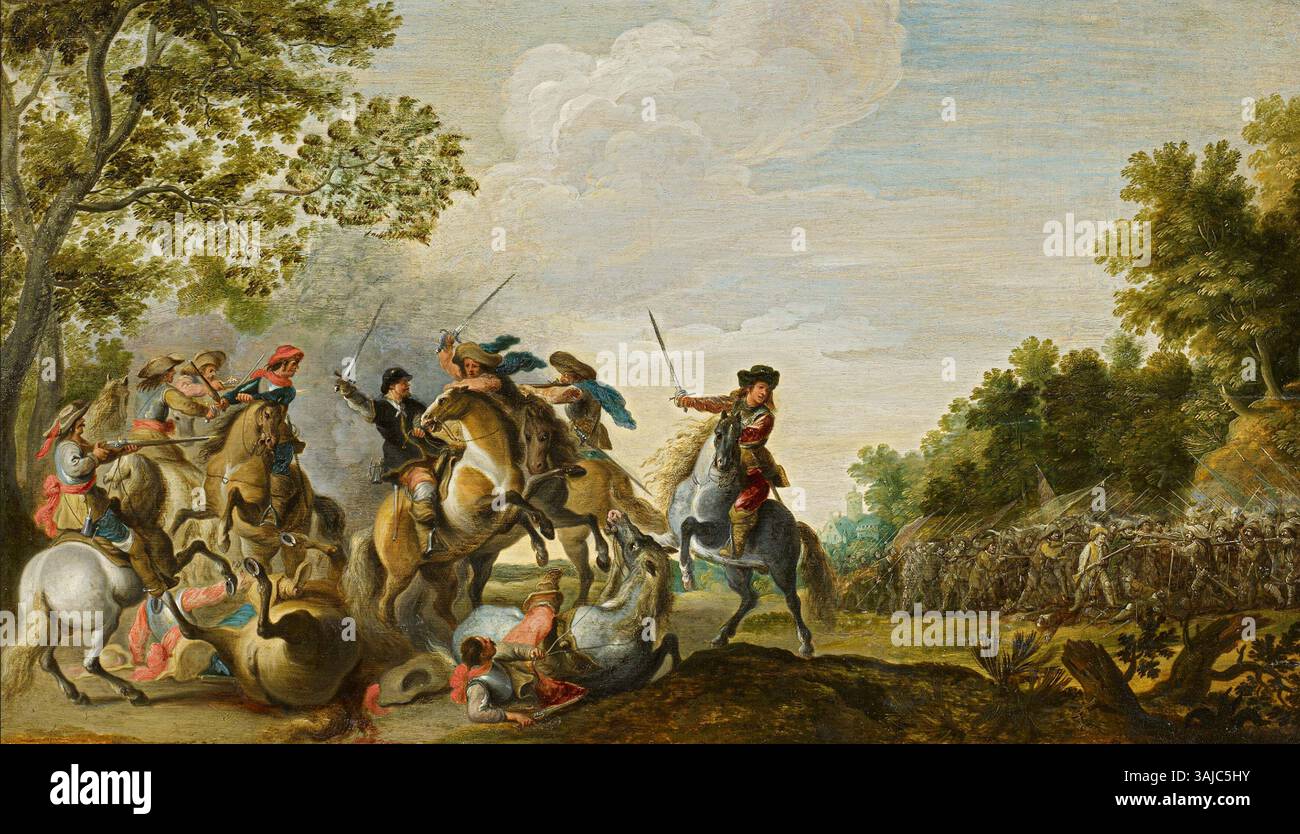 Cornelis de Wael’s painting, “Cavalry engagement,” illustrates a ...