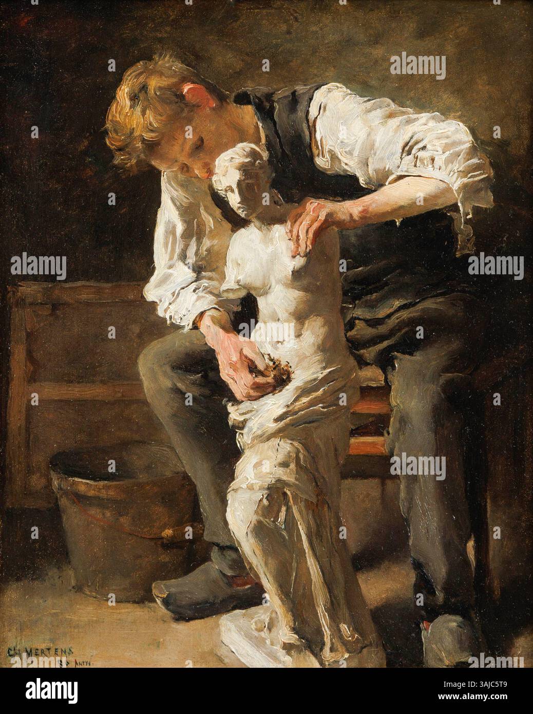 Charles Mertens (1865–1919) painted 'In the Studio' in 1886, capturing ...