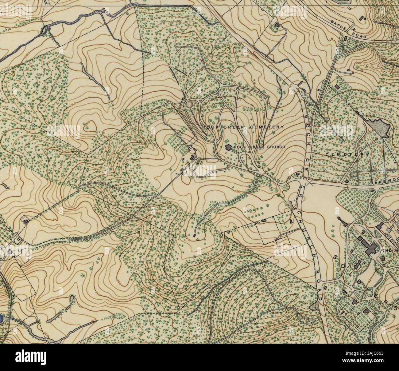 This 1892 topographic map shows the lot lines, buildings, and wooded ...
