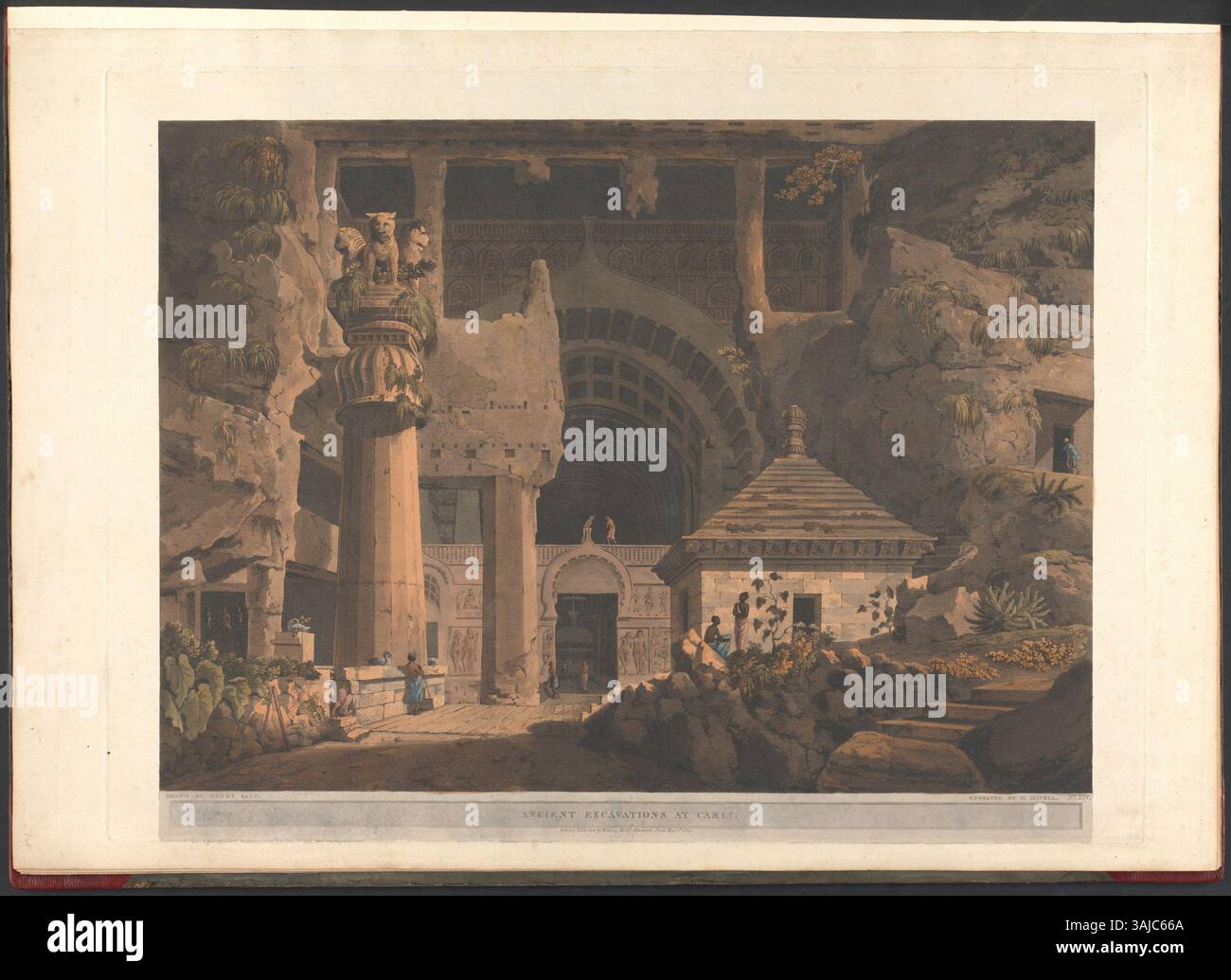 An 1809 lithograph by Daniel Havell, illustrating ancient excavations ...