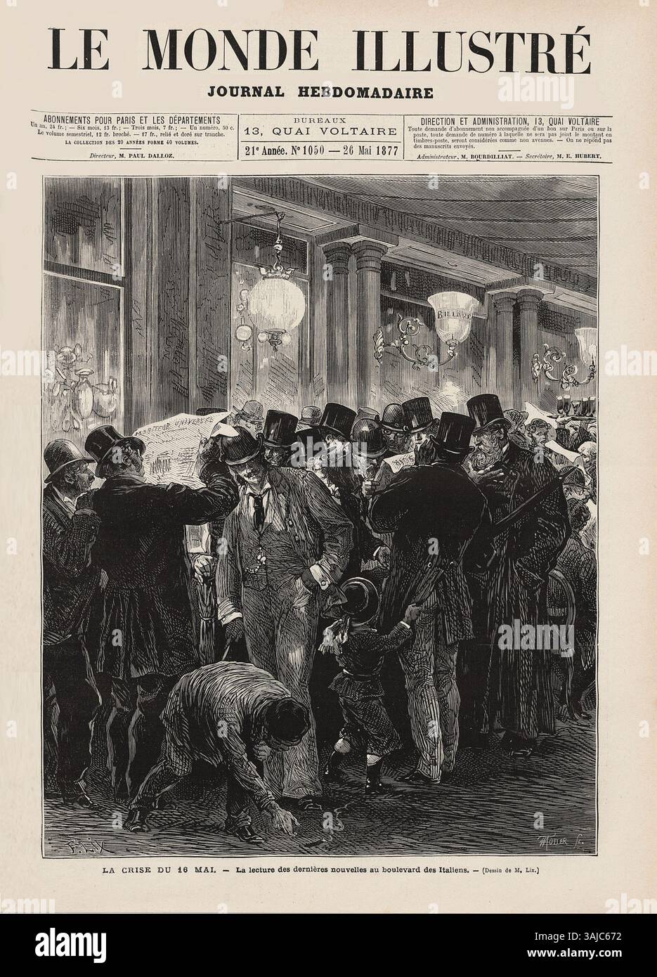 This illustration depicts the scene on Boulevard des Italiens in Paris ...