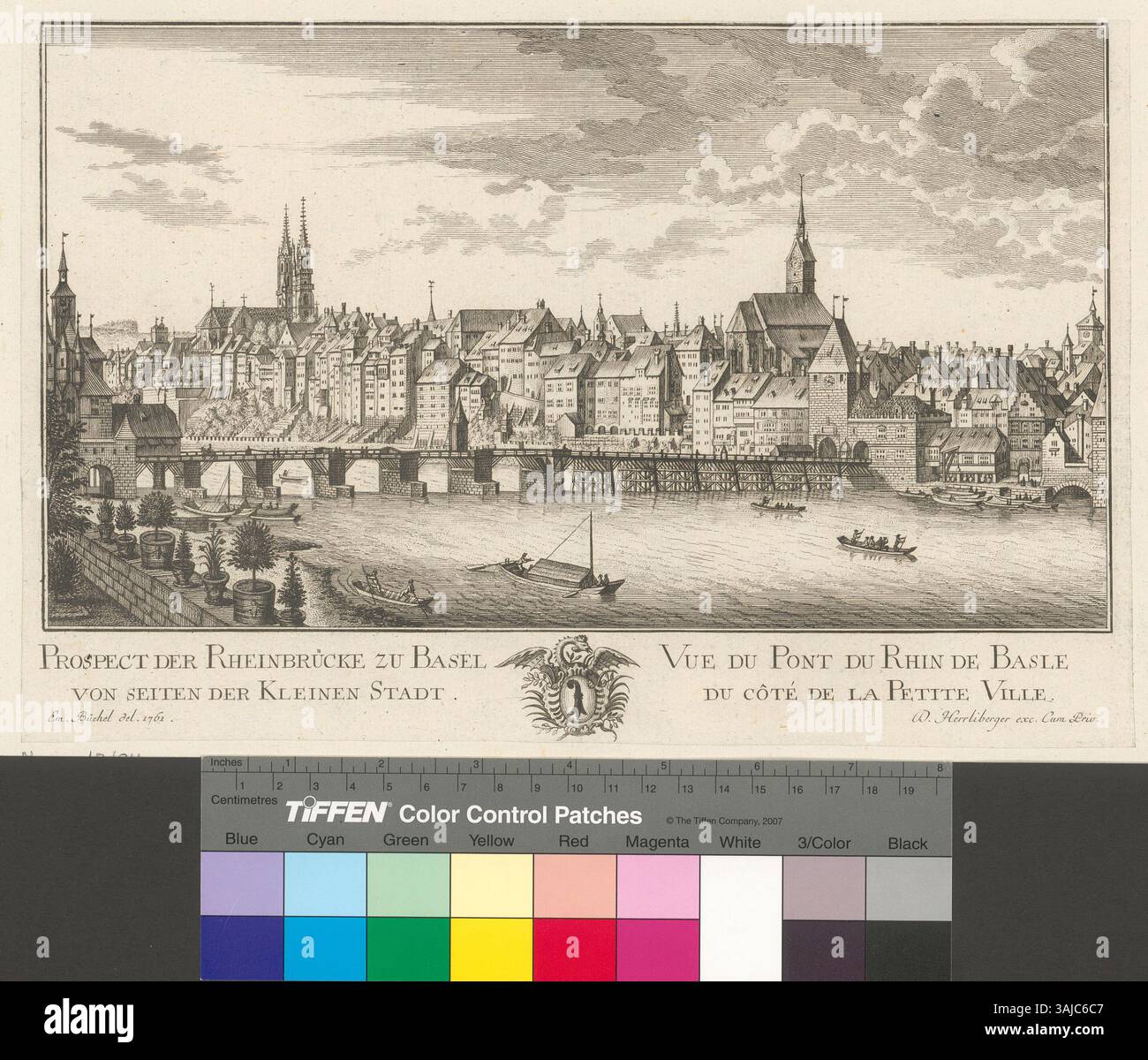 This 1761 etching by Emanuel Büchel shows a view of the Rhine Bridge in ...
