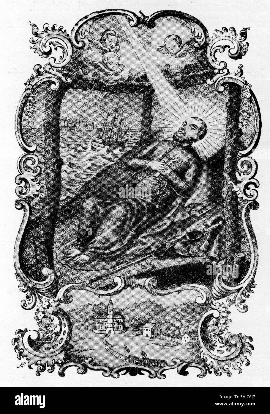 This engraving by Janez Mihael Reinwaldt, created by 1740, depicts St ...
