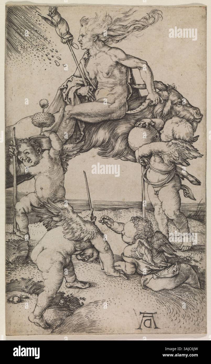 This engraving by Albrecht Dürer, created around 1505, depicts a witch ...