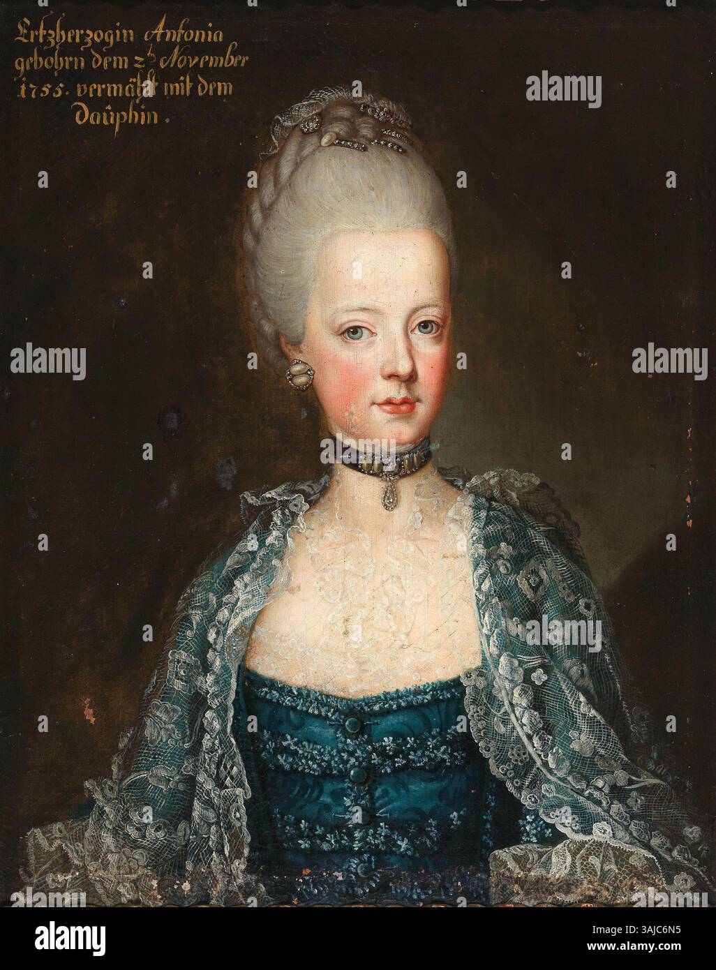 An oil on canvas portrait of Archduchess Maria Antonia (Marie ...