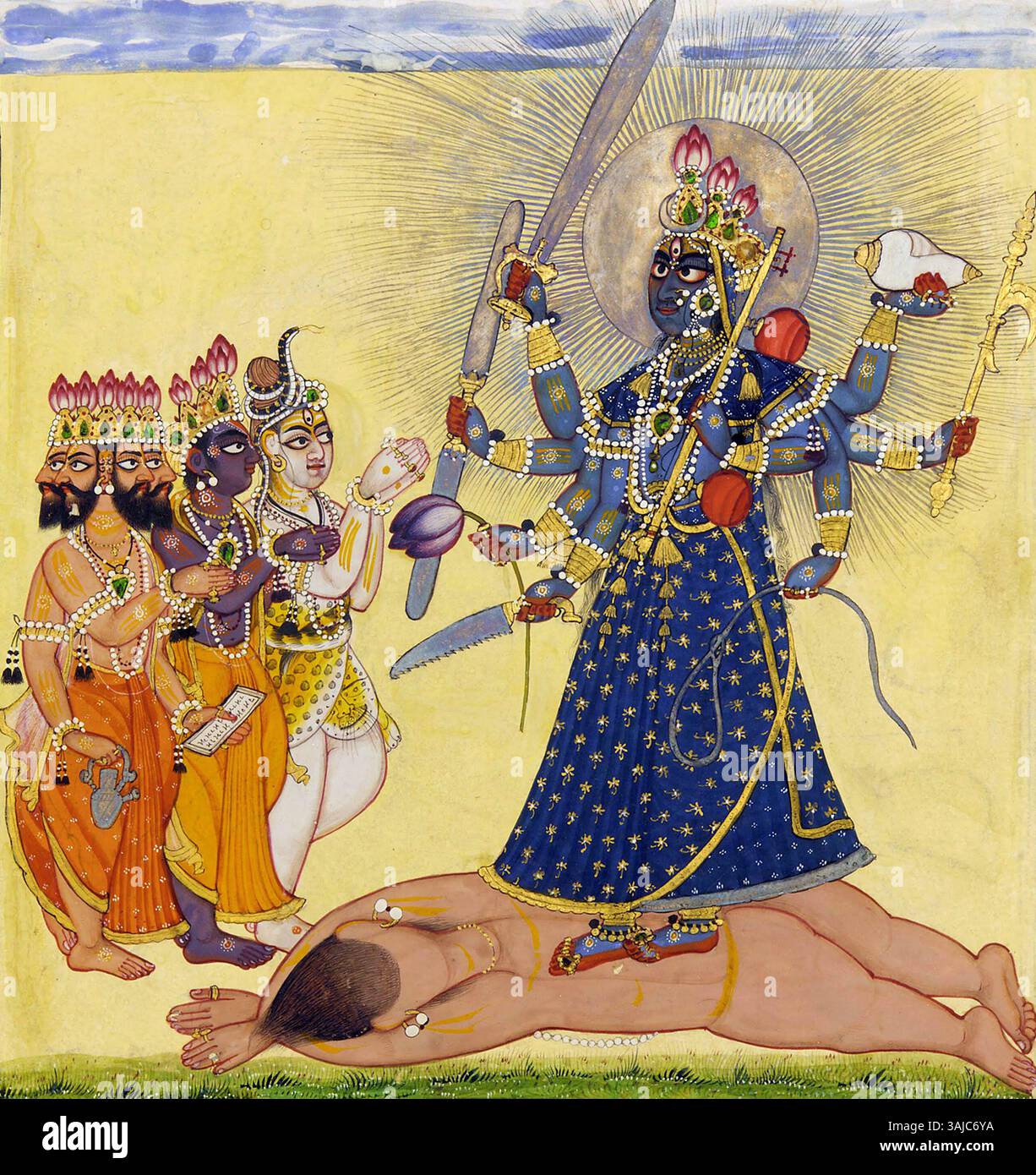 A painting of Goddess Bhadrakali, from a tantric Devi series, featuring the goddess worshipped ...