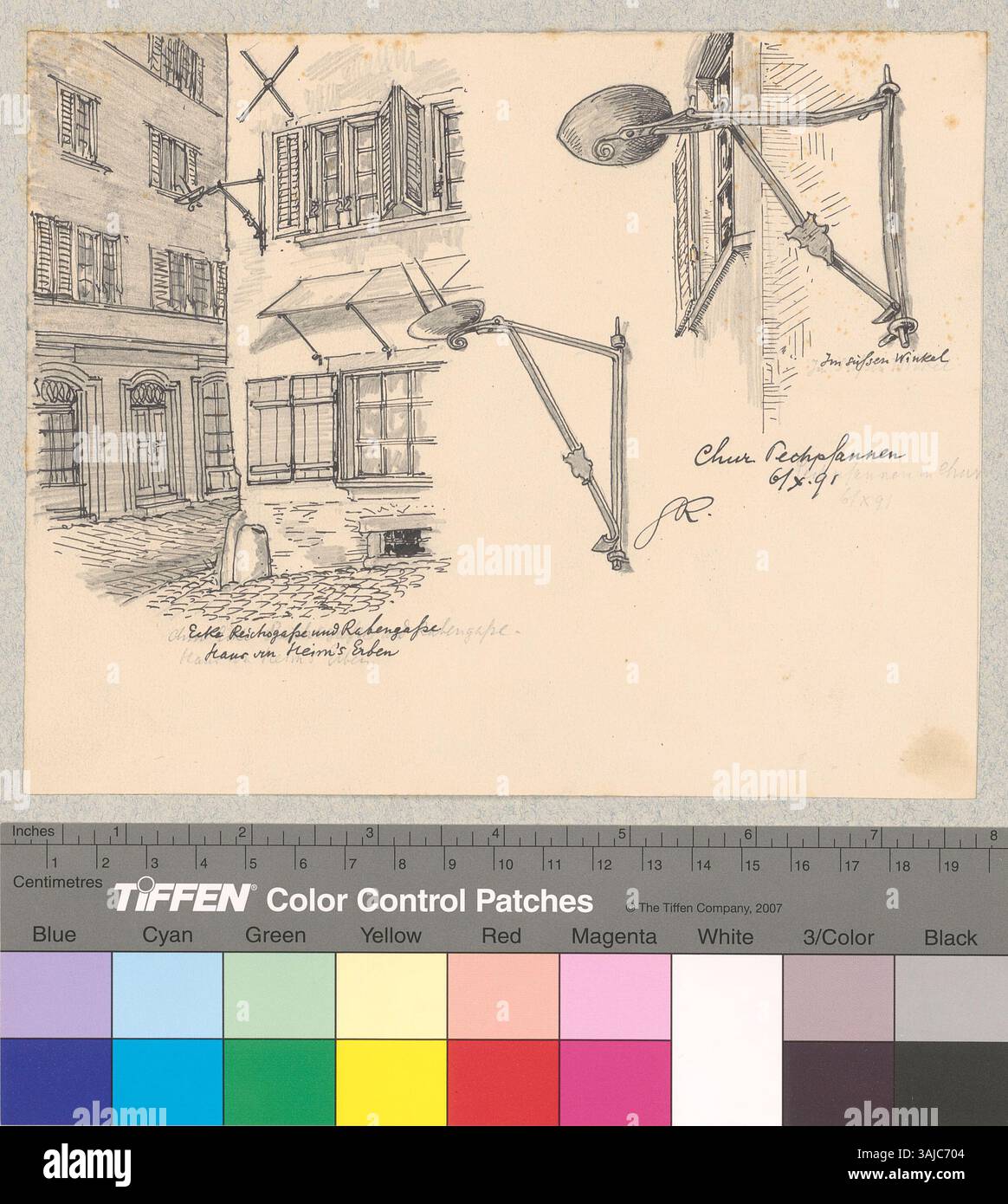 This 1891 drawing by Johann Rudolf Rahn shows the house at the corner ...