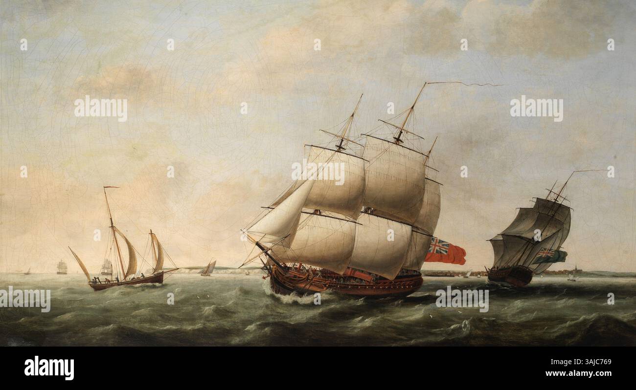 Thomas Luny’s 1817 painting of the East Indiaman Neptune shows the ship ...