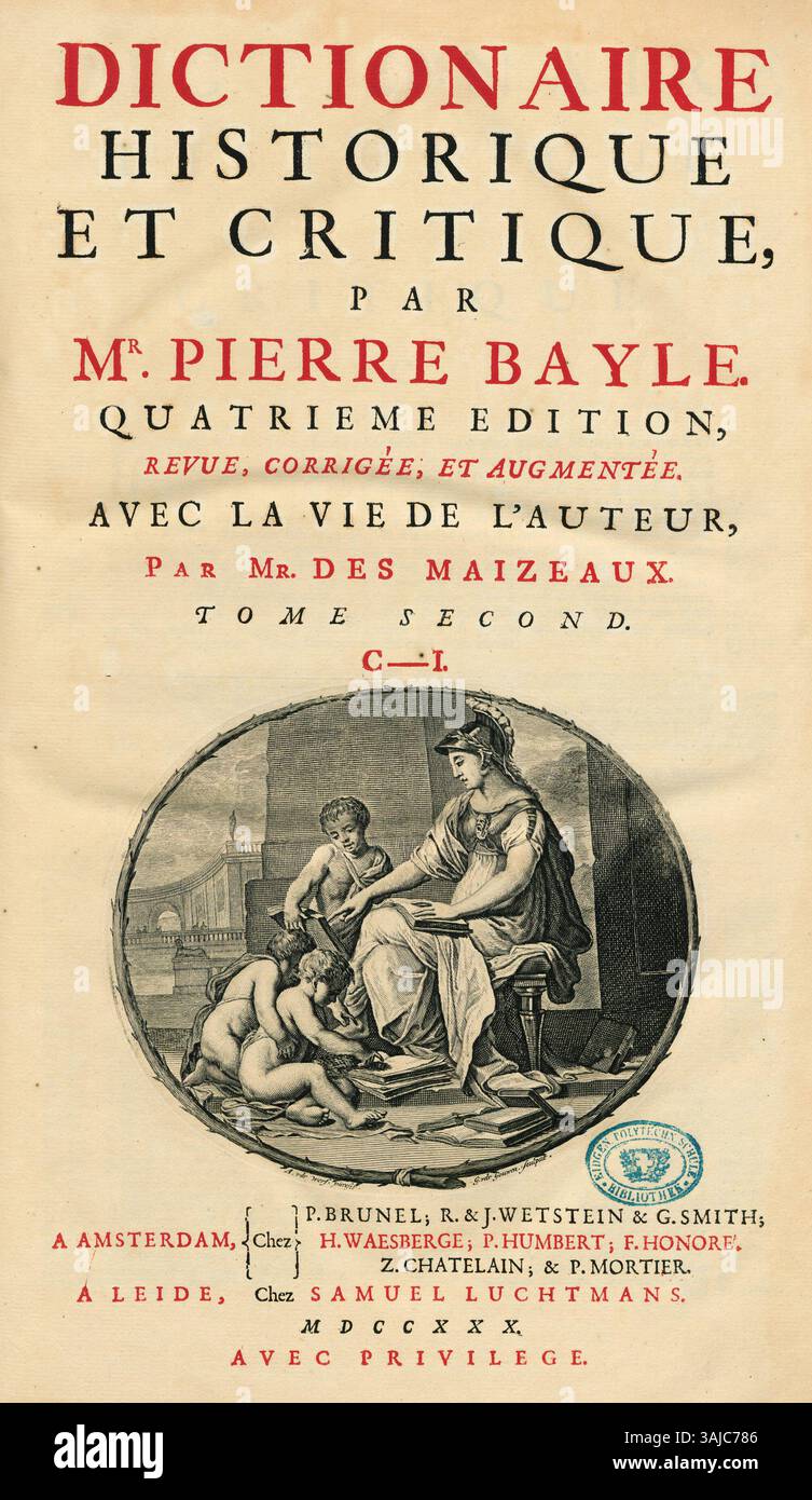 This is the title page of the 1730 edition of the 'Dictionnaire Bayle ...