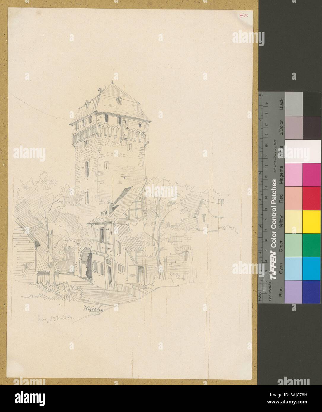 Johann Rudolf Rahn’s 1863 illustration depicts the town of Linz ...