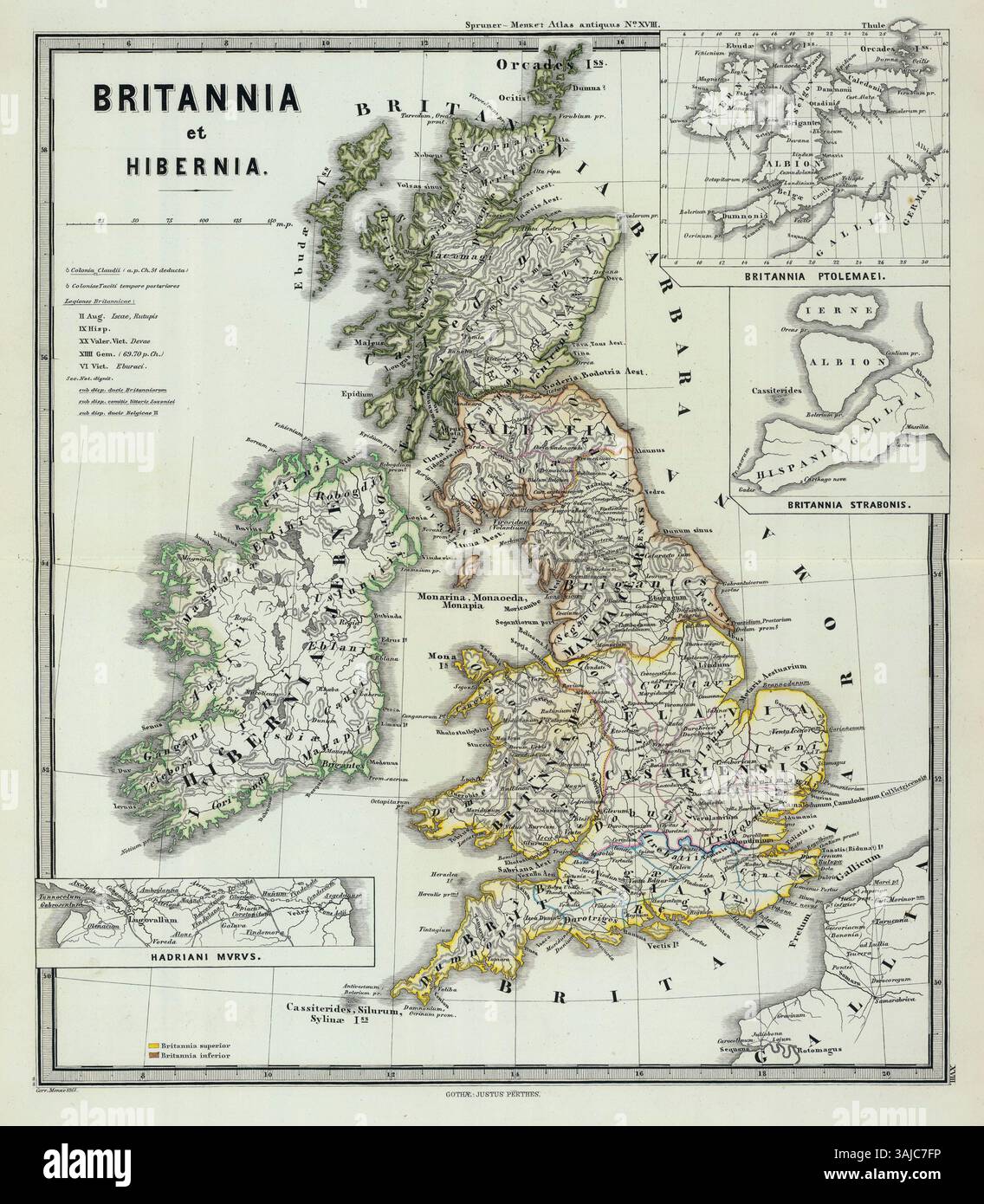 Karl Spruner von Merz's 1865 map of Roman Britain and Ireland ...
