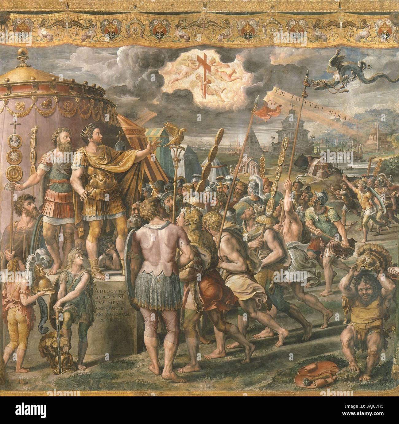 The 'Vision of the Cross' fresco by Raphael's School (1520–24) depicts ...